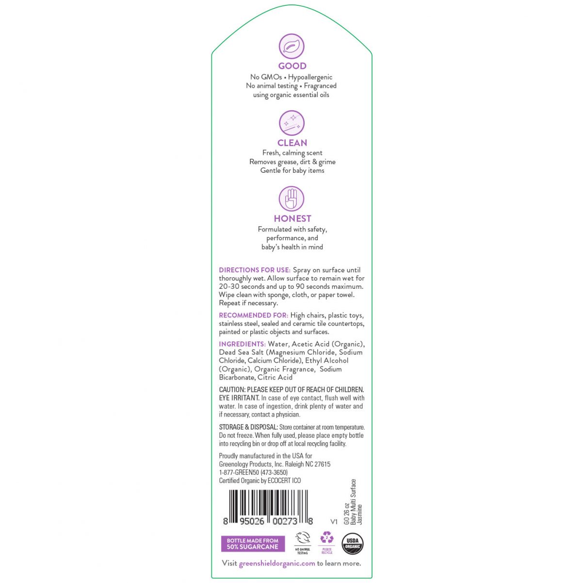 Organic Baby Multi-Surface Cleaner in Jasmine – Greenshield Organic